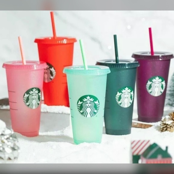 Starbucks | Dining | New Starbucks Reusable Glitter Cold Cup Set | Poshmark